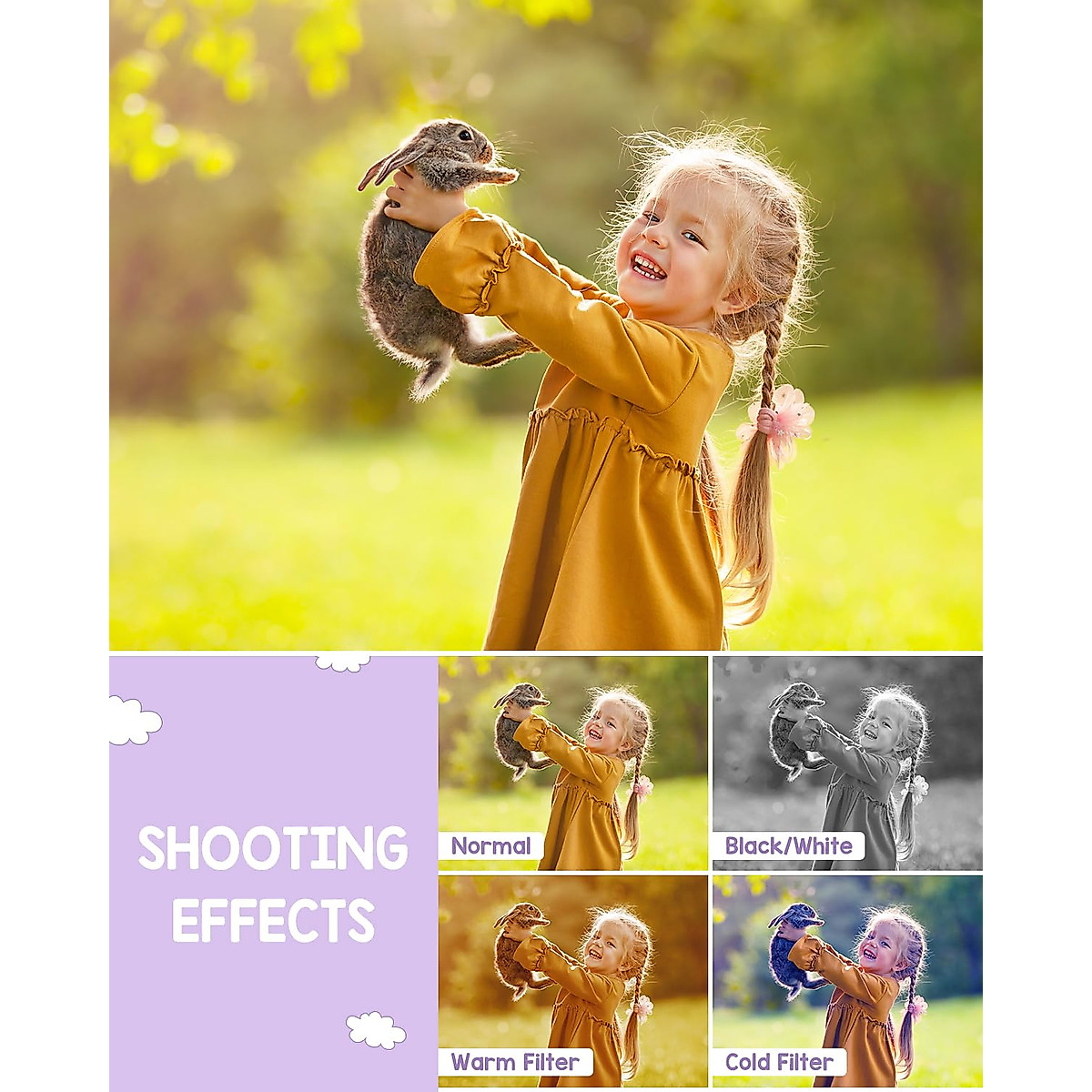 Digital Camera, FHD 1080P Kids Camera with 32GB SD Card 44MP Point and Shoot Camera with 16X Digital Zoom, Compact Portable Small Digital Camera for Teens Students Kids Girls Boys Beginner-Purple