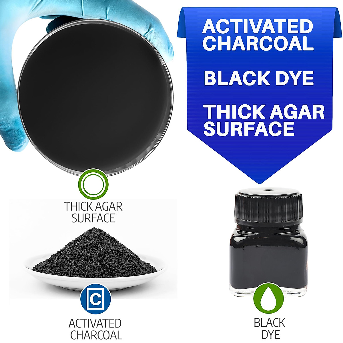 ES EVVIVA SCIENCES Prepoured Black Potato Dextrose Agar Plates – Includes Both Black Dye & Charcoal - Enhanced Culture Visualization - Excellent Growth Medium - Great for Mushrooms & Science Projects