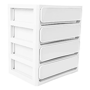Cabilock Desktop Storage Drawer 4 Tier Desk Organizer Multi Functional Personal Organizer Mini Sliding Drawers Heavy Duty Plastic Containers for Storing Jewelry Makeup Arts Craft Stationery White