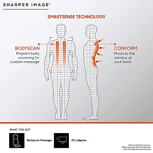 Sharper Image Smartsense Shiatsu Realtouch Chair Pad, Soothing Heat, 4 Deep Kneading Gel Nodes, Pain Relief for Neck, Back, Shoulders, Lumbar, Pressure Points Body Scan