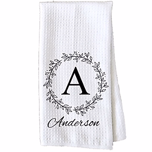 Personalized Kitchen Towel | Custom Tea Towel | Family Name Dish Towel | Kitchen Decor | Hand Towel | Housewarming Gift | Monogram Dishcloth (Wreath 5)