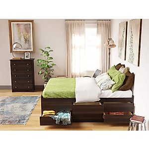 Prepac Tall Queen Captain's Platform Storage Bed with 12 Drawers, Espresso