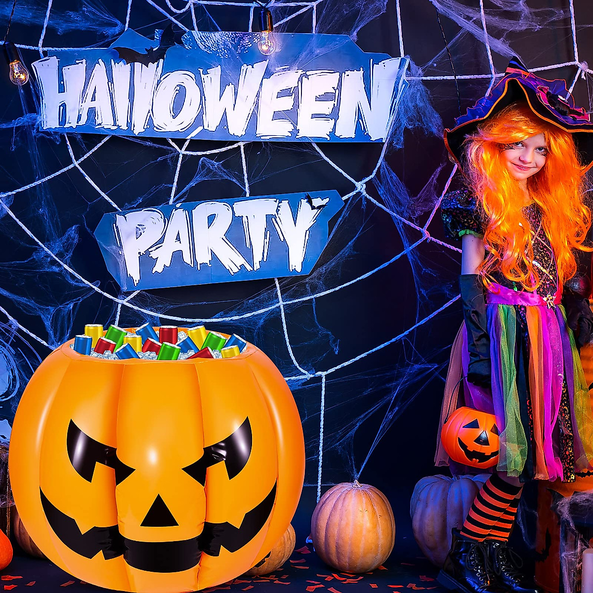 Suclain 2 Pack Halloween Inflatable Cooler Pumpkin Drink Cooler Big Inflatable Cooler for Parties PVC Halloween Cooler for Holding Halloween Party Favors Snacks Drink, 18 x 15 inches