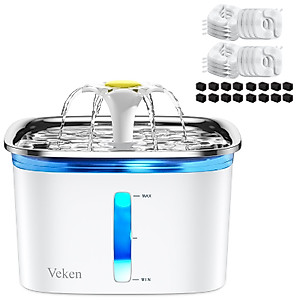 Veken 95oz/2.8L Pet Fountain & Original Design 32 Pack Replacement Filters & Sponges Set (Silver, Stainless Steel)