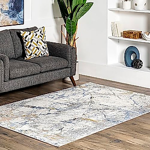 nuLOOM Luca Abstract Splatter Machine Washable Area Rug, 5' 3" x 7' 6", Beige