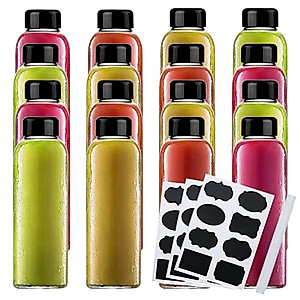 Datttcc 15 Oz Glass Water Bottles,Glass Juicing Bottles With Airtight Black Plastic Caps,Reusable Water Containers for Water,Juicing,Kombucha,Tea,Smoothies(16 Pack)