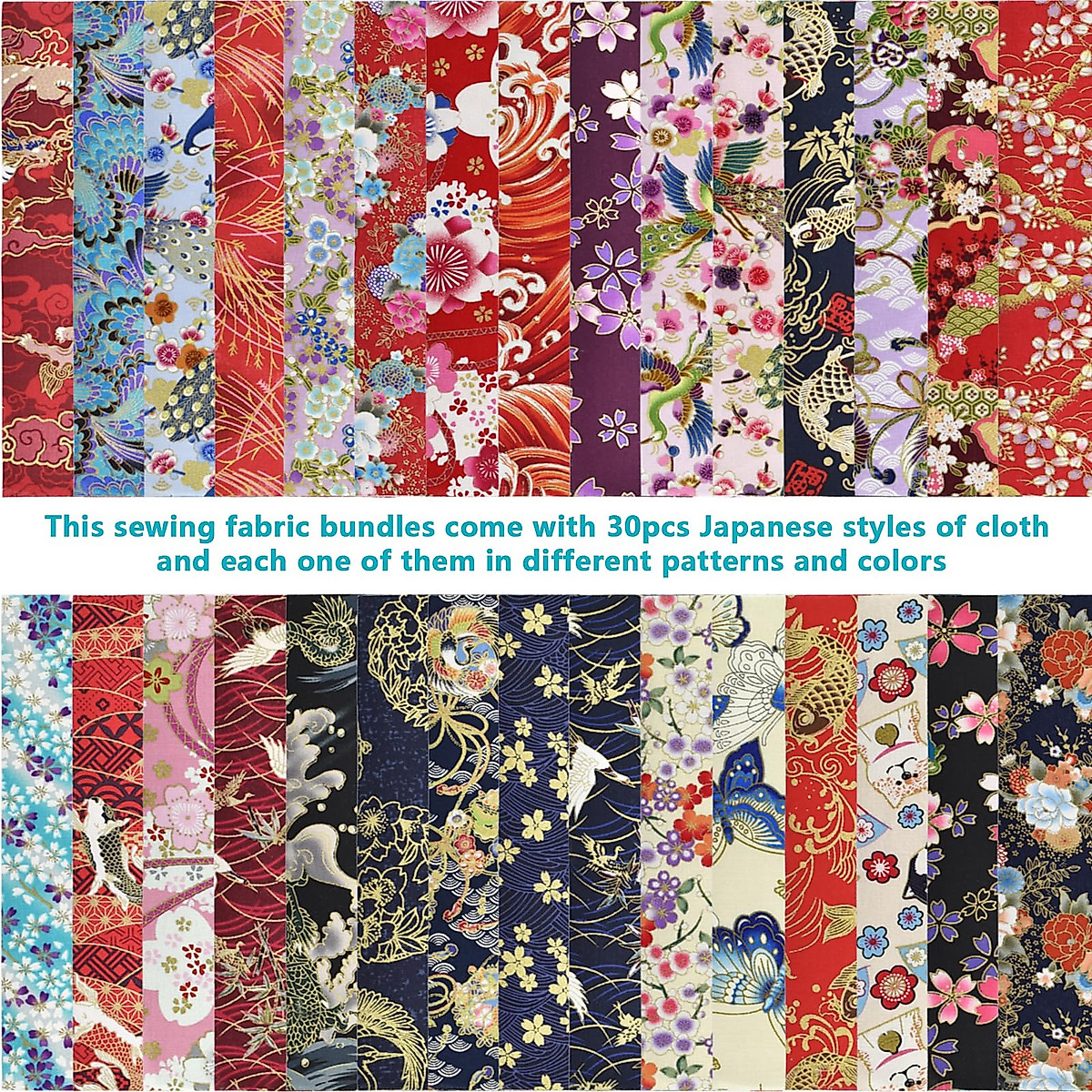 SHRJ 30Pcs 8"x 10" Fat Fabric Square Quilting Cotton Pre-Cut Bundles Japanese Style Floral Dragon Butterfly Common Carp Design for Patchwork DIY Sewing Craft Decorating Scrapbook