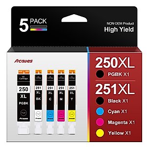 Acaves MX922 Ink Cartridges PGI-250XL CLI-251XL Replacement for Canon 250 and 251 Compatible with PIXMA IX6820 MX920 IP8720 MG5520 MG5420 MG7520 MG7120 MG6320 IP7220 Printer, 5 Pack, Multicolor, XL