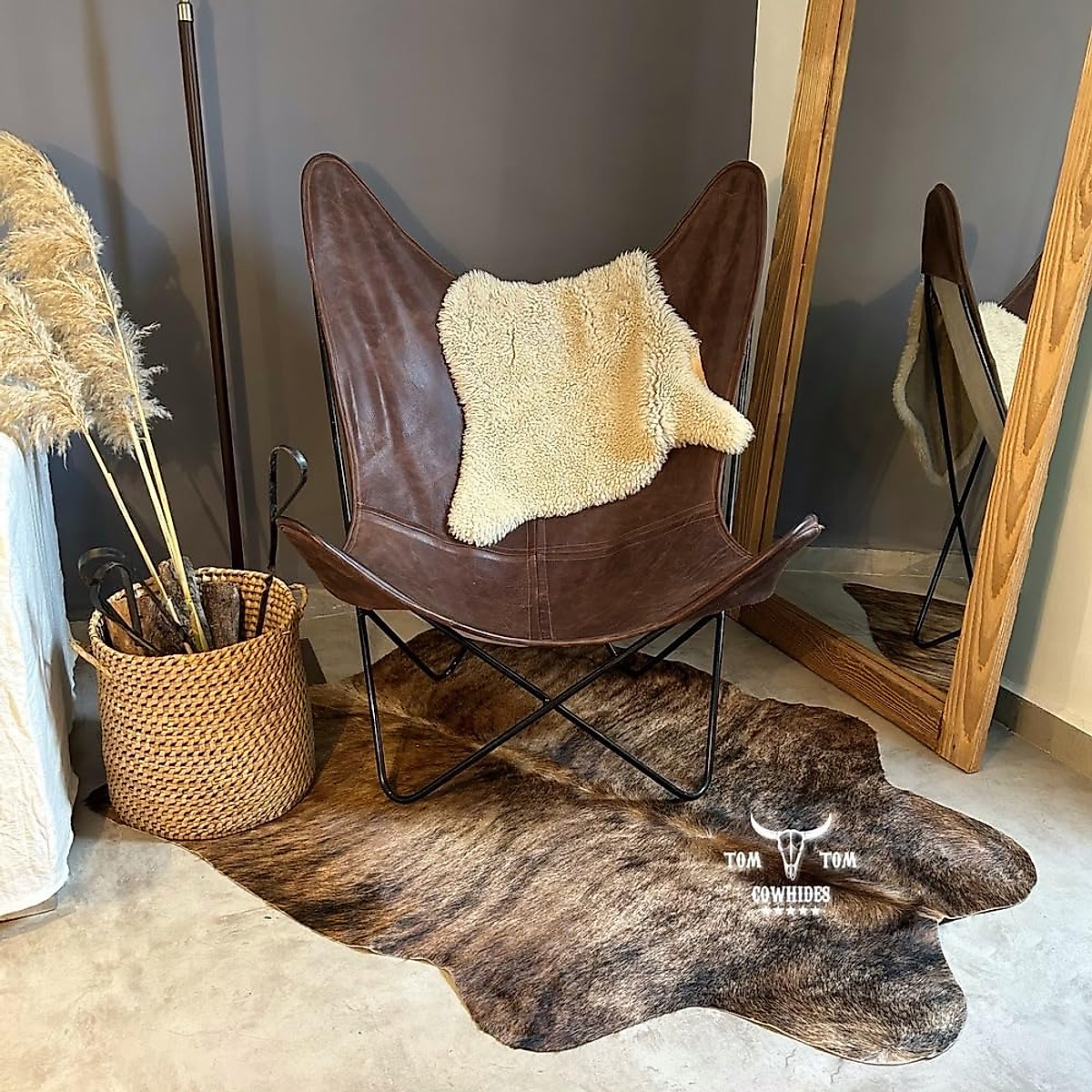 Cowhides Rug Small Cowhide Leather - 4ft x 3,5 ft (DARK BRINDLE)