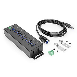 10 Port USB 3.2 Gen 1 Hub Surge Protection w/Din Rail Mounting