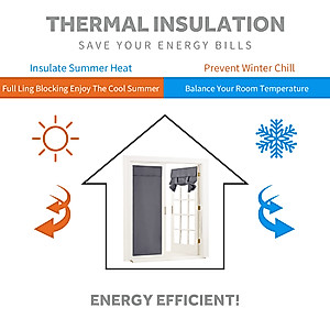 RYB HOME Blackout Door Curtain - Privacy Thermal Insulated Tricia Door Window Curtains for Patio French Door Front Door Sidelight Curtain Tie up Shade, W30 x L69 inch, 1 Panel, Gray