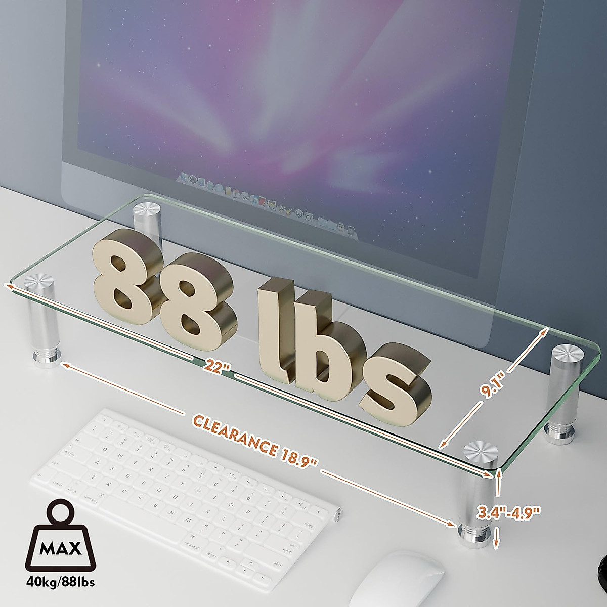 Clear Computer Monitor Riser with Height Adjustable Multi Media Desktop Stand for Flat Screen LCD LED TV, Laptop/Notebook/Xbox One,HD01T-001