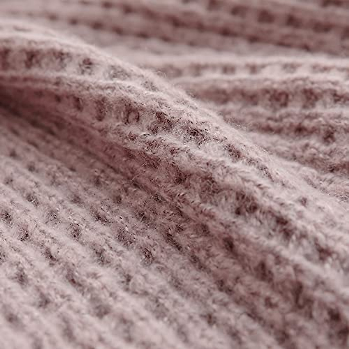 Amélie Home Soft Cozy Waffle Knit Throw Blanket with Ruffled Fringe, Decorative Lightweight Knitted Throw Blankets for Couch Bed Sofa (Misty Rose, 50'' x 60'')