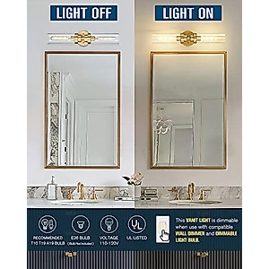 Emak Modern 22 Inch Gold Bathroom Light Fixtures Over Mirror, Cylinder Bathroom Vanity Lights for Mirror, 2-Light Wall Sconces with Clear Glass for Bathroom, Bedroom, Hallway, VL085-GD-2