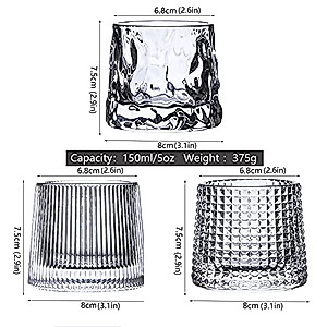 RareCi Flat bottom Crystal Whiskey Glasses, Premium 5OZ Scotch Glasses Set of 3, Old Fashioned Thick Weighted Bottom Rocks Glasses for Drinking Bourbon, Cocktails, Cognac, Rum