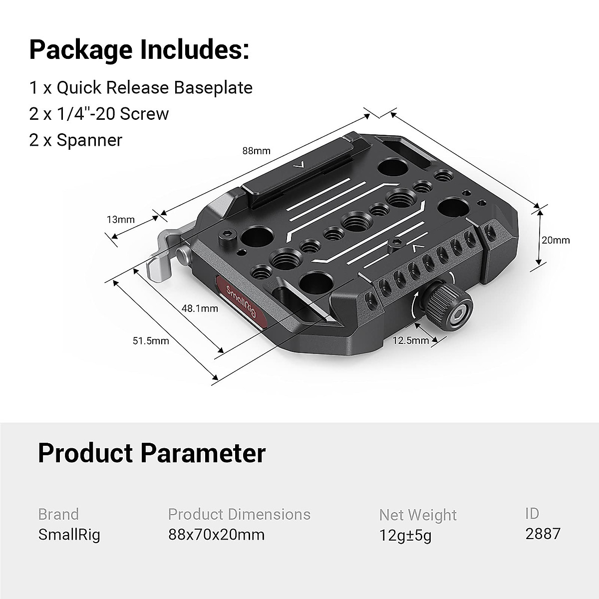 SmallRig Drop-in Baseplate for Manfrotto 501PL Style with Anti-Falling and Width Adjustable Design - 2887