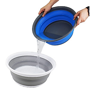 SAMMART 7.5L (1.98 Gallon) Collapsible Tub - Foldable Dish Tub - Portable Washing Basin - Space Saving Plastic Washtub (Grey/Blue (Set of 2))