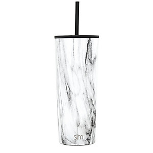 Simple Modern Insulated Tumbler with Lid and Straw | Iced Coffee Cup Reusable Stainless Steel Water Bottle Travel Mug | Gifts for Women Men Her Him | Classic Collection | 24oz | Carrara Marble