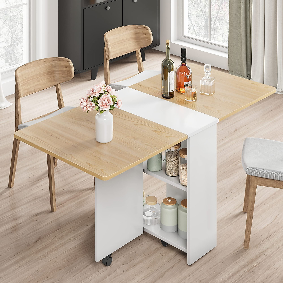 Alkmaar Folding Dining Table, 47.2" D x 23.6" W x 29.5" H, Pear Wood Color and White