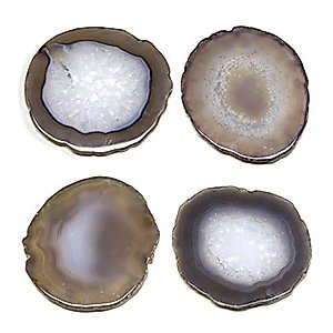 FOLKOR LIFE Natural Agate Coasters for Drinks, Geode Stone Coasters Agate Slices Set of 4 Gemstone Drinkware Bar Glass Coasters for Coffee Table, 3.5-4" Agate Decor for Home Housewarming Gift Birthday