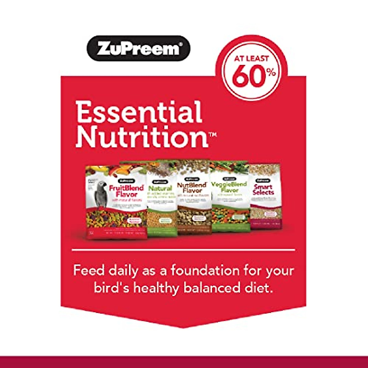 ZuPreem Smart Selects Bird Food for Parrots & Conures, 4 lb - Everyday Feeding for Caiques, African Greys, Senegals, Amazons, Eclectus, Small Cockatoos