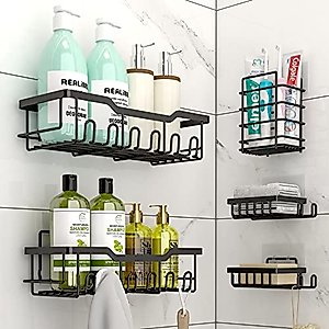 REALINN Shower Caddy, [5-Pack] Shower Shelves for Inside Shower, Adhesive Shower Organizer, No Drilling Rustproof Stainless Steel Bathroom Caddy, Large Capacity Shower Rack, Black