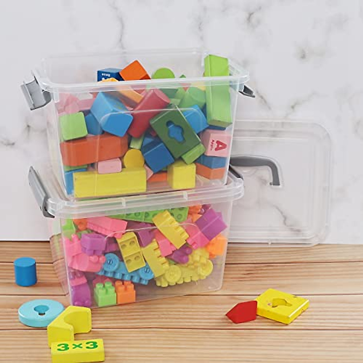 Obstnny Organizing Boxes with Latching Lids 6 Quart, 6 Packs Small Plastic Storage Bins