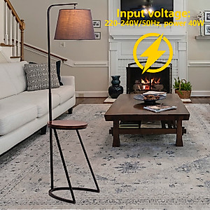 Nightstand End Table with Standing Reading Light, Rustic Brown Shade Fabric Shade Floor Lamp with Side Table, 2 in 1 Wood Bedside Floor Light for Living Room Sofa Bedroom Guest Room, 65" H (No Bulb)