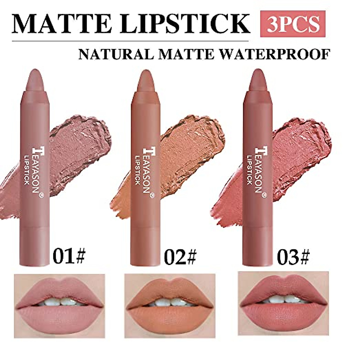 3 Colors Smooth Matte Lipstick Pack Set, Moisture Longwear Color Stick Ultimate Lip Crayon for Makeup Collection - Nourishing Lipstick with a Matte Finish Waterproof Velvet Lipgloss Lip Stain