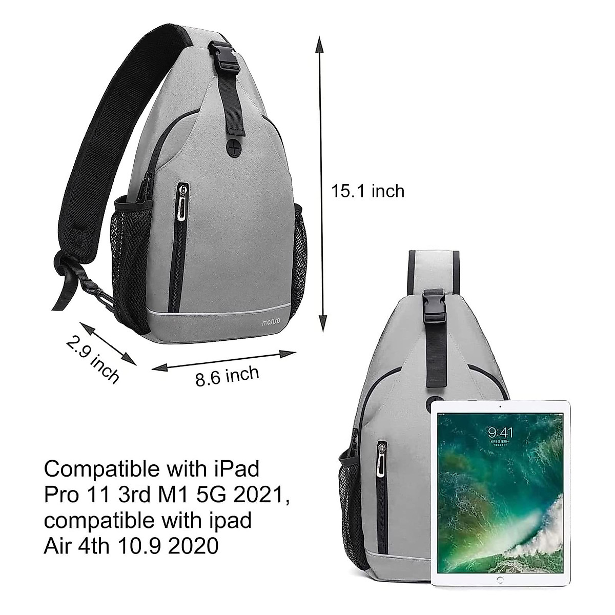 MOSISO Sling Backpack,Multipurpose Travel Hiking Daypack Rope Crossbody Shoulder Bag with Front Buckle Pouch&Reflective Strip, Black