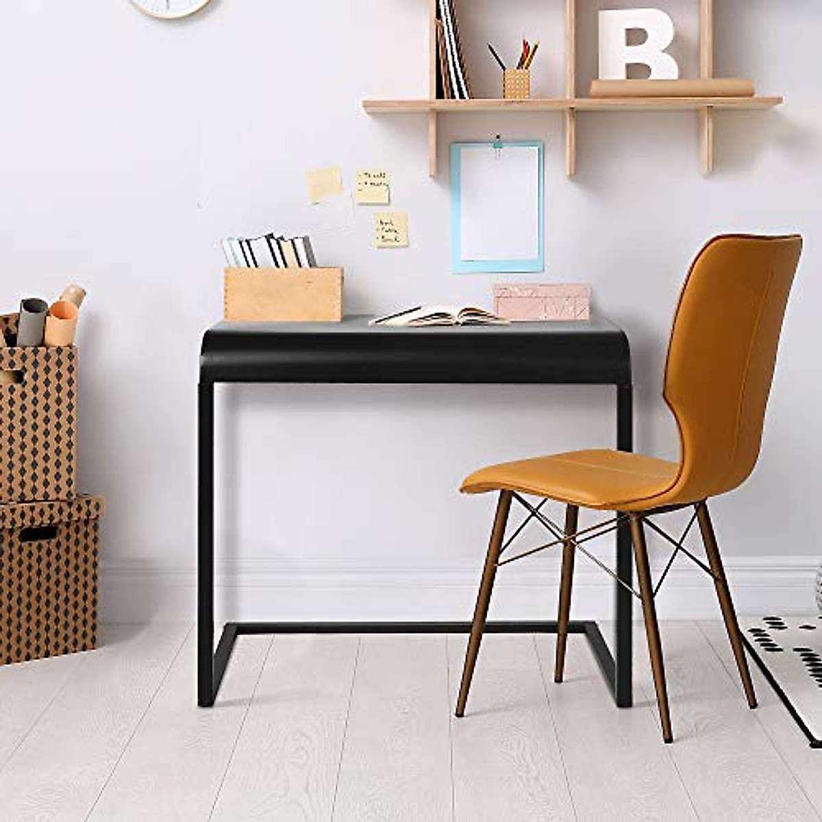 American Art Decor Black Mobile, Portable, & Compact Home Office C-Shaped Desk