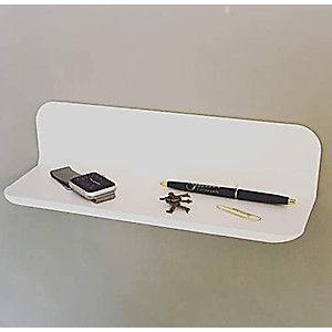 eLhook Made in USA White Stick-On Removable Adhesive Floating Wall Shelf Durable Textured ABS Injection Molded Plastic with Lipped Edges | Designed for Stick-On Adhesives or Screws