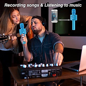 BONAOK Wireless Bluetooth Karaoke Microphone, 3-in-1 Portable Handheld Mic Speaker for All Smartphones,Gifts for Boys Kids Adults All Age Q37(Blue)