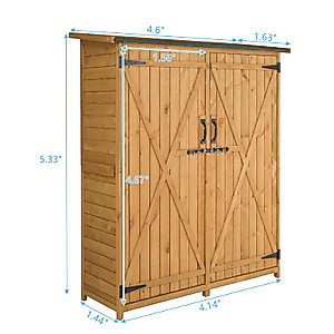 Vasitelan Outdoor Storage Cabinet, Wood Garden Shed, Outside Tool Shed, Vertical Organizer Cabinet with Double Lockable Doors for Outside, Garden and Yard