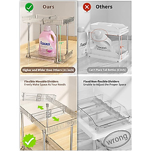 2 Tier Bathroom Cabinet Under Sink Organizers and Storage Clear, Multi-Purpose Kitchen Pantry Organization and Storage, Pull Out Medicine Cabinet Organizer Storage with Movable Dividers & Cups, 2 Set