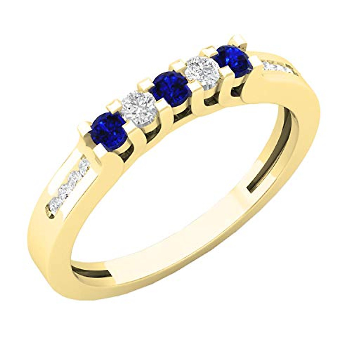 Dazzlingrock Collection 10K Round Blue Sapphire & White Diamond Women Anniversary Band, Yellow Gold, Size 9