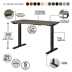 Bush Business Furniture Move 60 Series Height Adjustable Standing Desk, 72W x 30D, Modern Hickory with Black Base