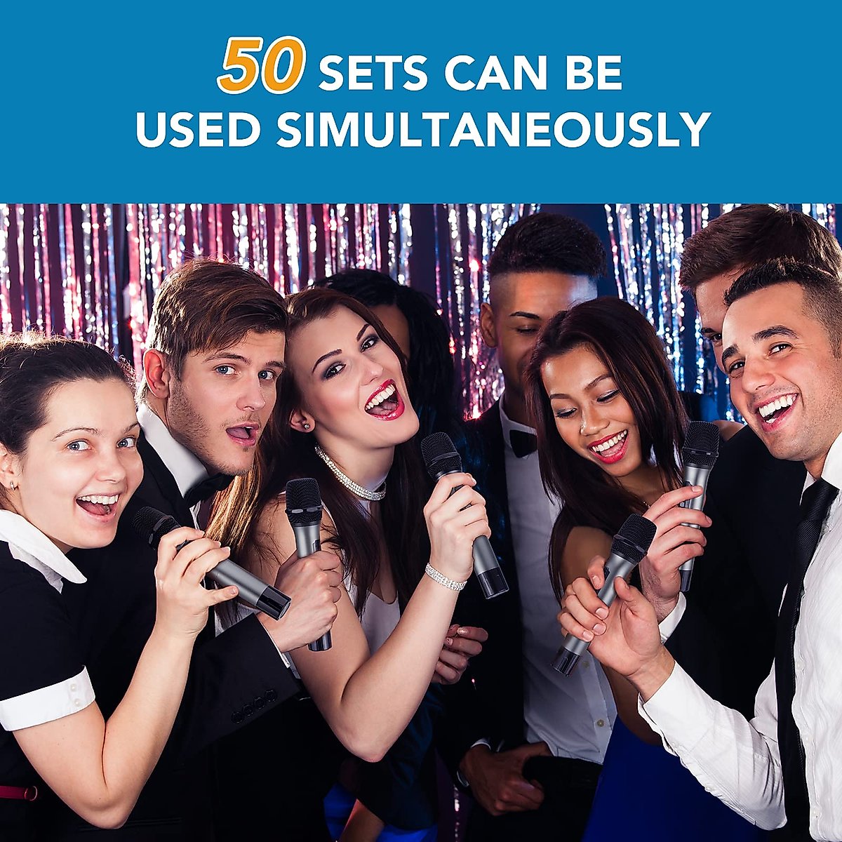 PERWHY Wireless Microphone System, UHF All Metal Cordless Dual Handheld Dynamic Mic Set with Rechargeable Receiver, for Karaoke Party, Amplifier, PA System, Singing Machine, Church, Wedding, 200ft