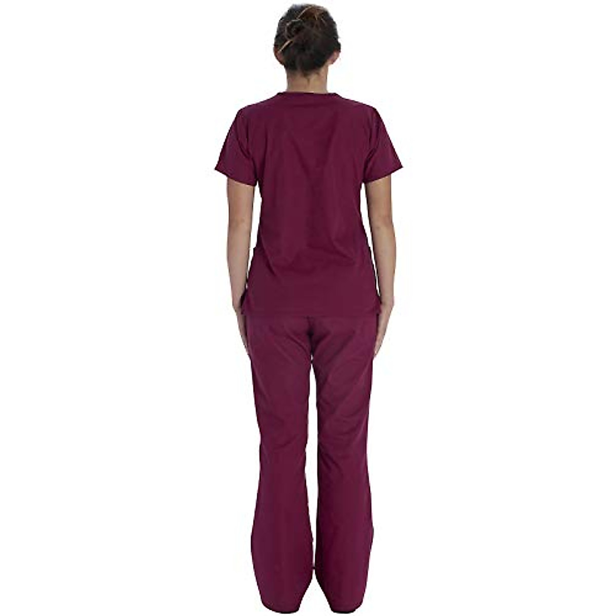 Vital Threads Womens Scrubs Set V-Neck Top & Drawstring Pant, VT513C, S, Wine