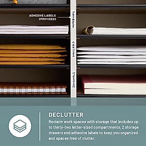 Safco Literature Organizer, 24 Compartments, 2 Drawers, Office and Classroom Mailbox with Adjustable Shelves, Wood Paper and Mail Sorter, Gray