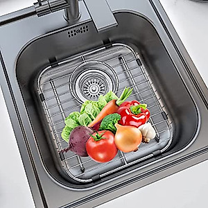 Orgneas Sink Protectors for Kitchen Sink, Universal Double Bowl Sink Bottom Grid 13.2"x11.6"x1.25", 304 Premium Stainless Steel Kitchen Sink Protector Grid Sink Grate Rack Rear Drain 2 Packs