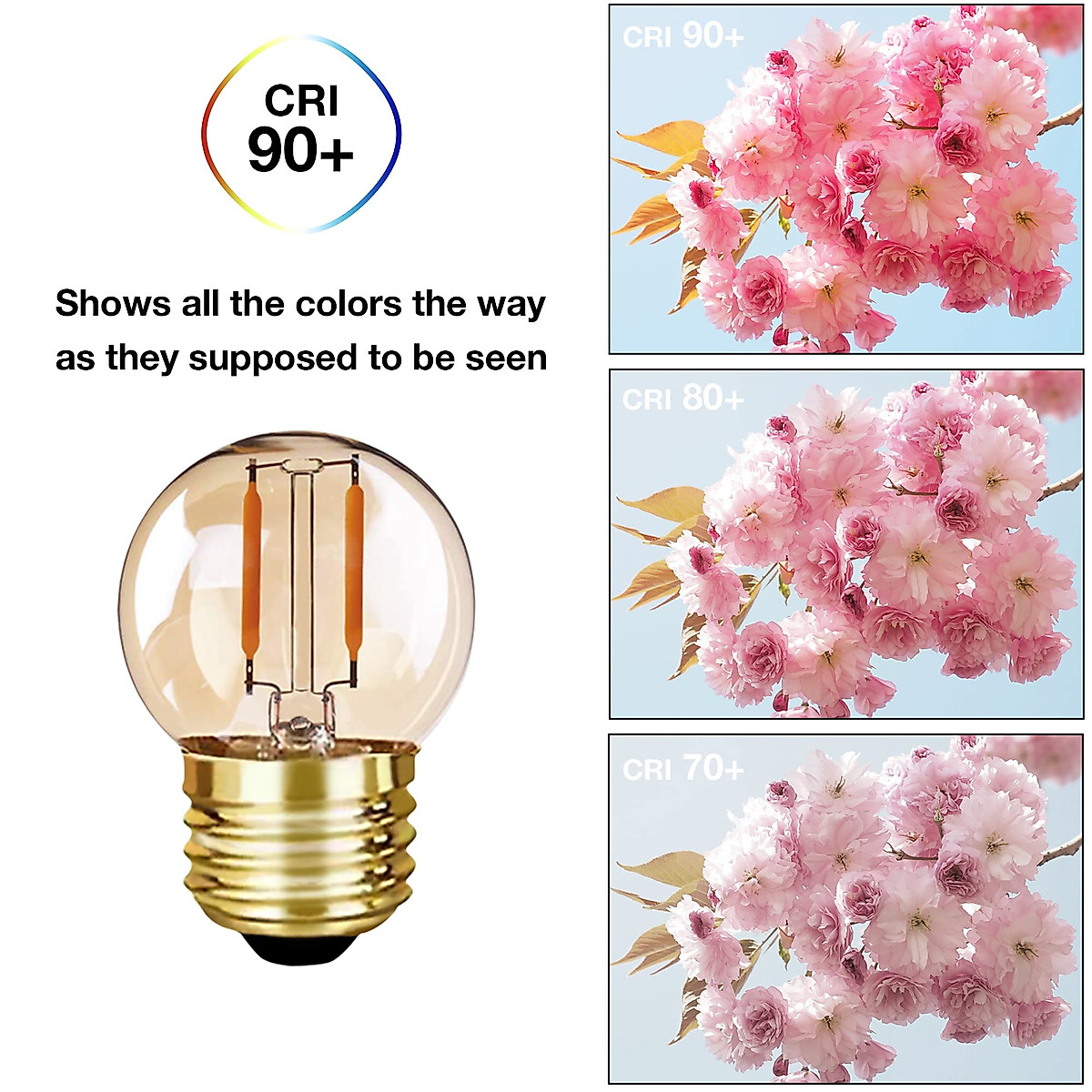 G40 Edison LED Filament Mini Globe Light Bulbs 1W Equivalent to 10Watt Incandescent - E26 Screw Base Led Bulbs Ultra Warm White 2200K Decorative Lighting Non Dimmable Amber Glass