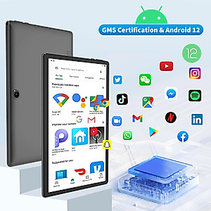 HISORL Android Tablet, 10 Inch Android 12 Tablet, 2 in 1 Tablet with Keyboard, Mouse, Case, Stylus, 4GB RAM 64GB ROM 1TB Expand, WiFi, Bluetooth, 8000mAh Battery, GMS Certified(Black)