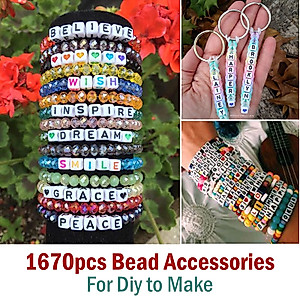 1670 PCS Letter Beads Acrylic Square Beads for Bracelets, Heflashor Cube Letter Beads Kits for Kids Friendship Bracelets, Square Alphabet Heart Beads for Jewelry Making/Necklaces, 6 X 6mm (White)