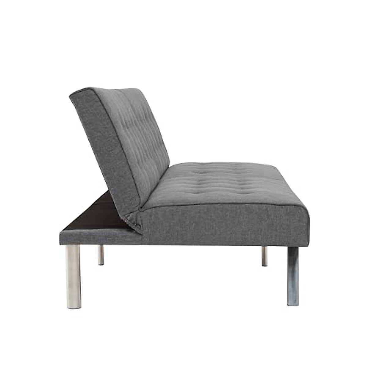Naomi Home Tufted Split Back Futon Convertible Sofa Bed, Futon Couches for Living Room, Linen Futon Couch Bed with Chrome Legs, Folding, Reclining Small Convertible Sofa Bed, Gray