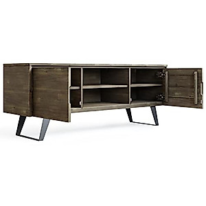SIMPLIHOME Lowry SOLID WOOD Universal TV Media Stand, 63 inch Wide, Modern Industrial, Living Room Entertainment Center with Storage, for Flat Screen TVs up to 70 inches in Distressed Grey