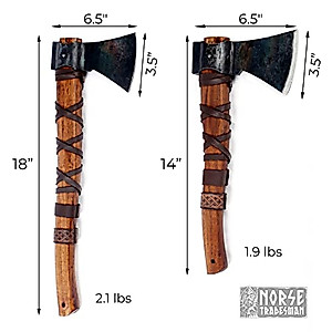 Norse Tradesman 14" Viking Throwing Axe - Fully Sharpened Norse Hand-Axe - Carbon Steel Axe Head with Premium Leather Cross-Stitch
