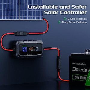 20A 12V/24V MPPT Solar Charge Controller, Bateria Power Intelligent Solar Panel Regulator 20 Amp with LCD Display and LED Indicate Light Designed for 12/24 Volt Gel AGM Lithium LiFePO4 (Sunrock 20)
