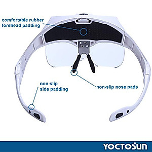 YOCTOSUN LED Head Magnifier, Rechargeable Hands Free Headband Magnifying Glasses with 2 Led, Professional Jeweler's Loupe Light Bracket and Headband are Interchangeable