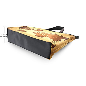 Tote Bag Retro Paper World Map Print, Large Capacity Zipper Women Grocery Bags Purse for Daily Life 2 Sizes